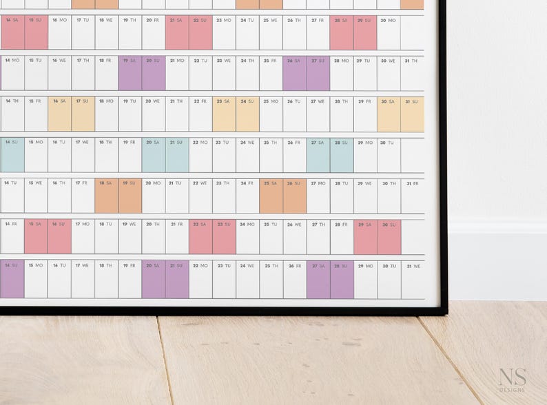 2025 Full-year Colour Wall Planner. Available in A0, A1, A2, A3, and A4 ...