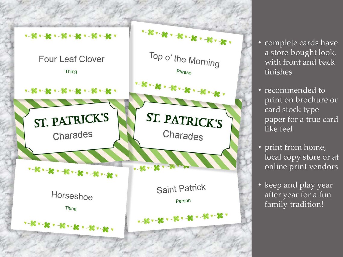 St. Patricks Day Charades I Printable Cards I DIY Party Games - Etsy