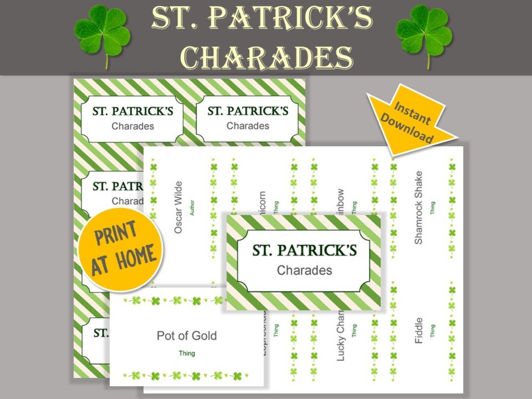 St. Patrick’s Day Charades I Printable Cards I DIY Party Games I St ...