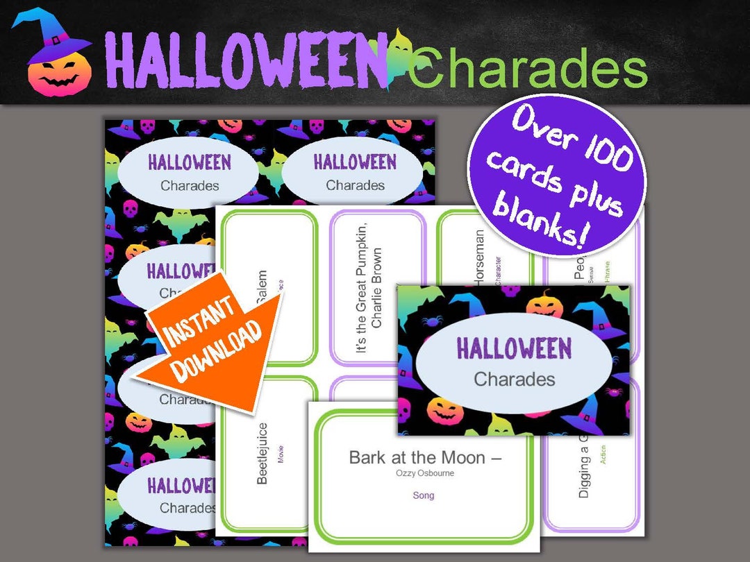 Halloween Charades Pack | Printable Cards | DIY Party Games | Family ...