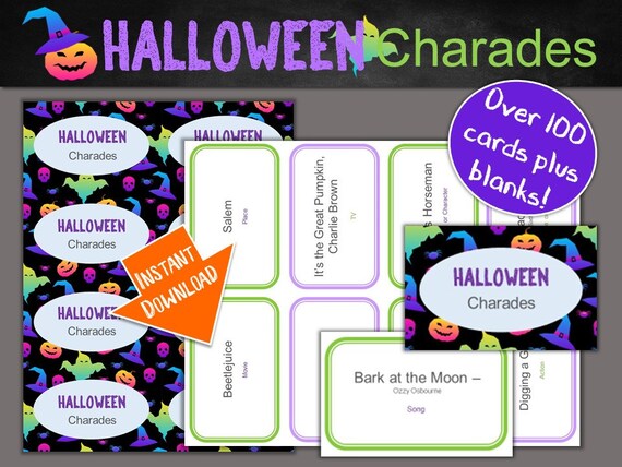 Halloween Charades Pack Printable Cards DIY Party Games - Etsy