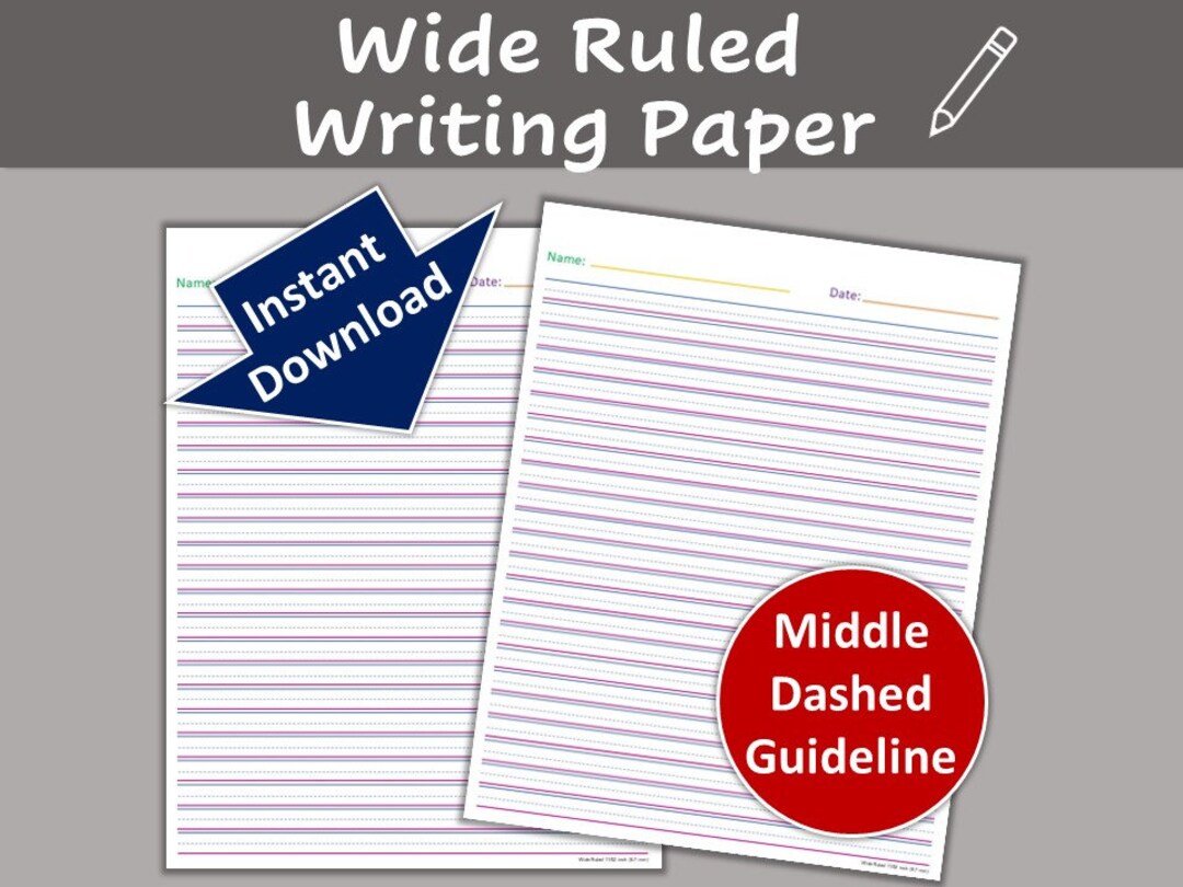 Wide Ruled Lined Writing Paper / Dotted Middle Line / Classroom Cursive ...