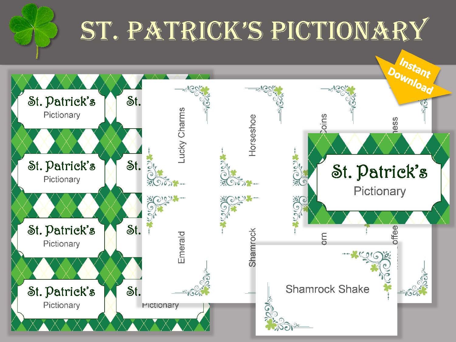 St. Patricks Day Pictionary I Printable Cards I DIY Party - Etsy