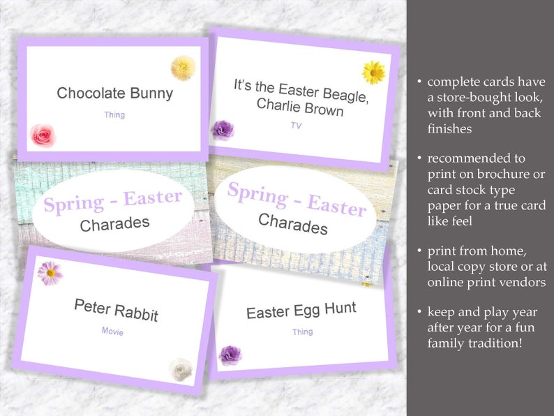 Spring Easter Charades I Printable Cards I DIY Easter Party - Etsy
