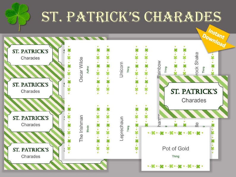 St. Patricks Day Charades I Printable Cards I DIY Party Games - Etsy