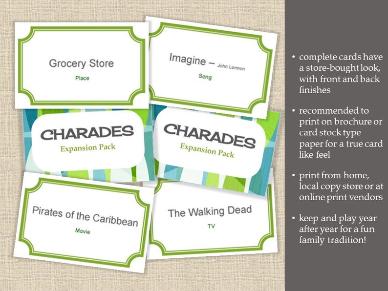 Charades Expansion Pack | Printable Cards | DIY Party Games | Family ...