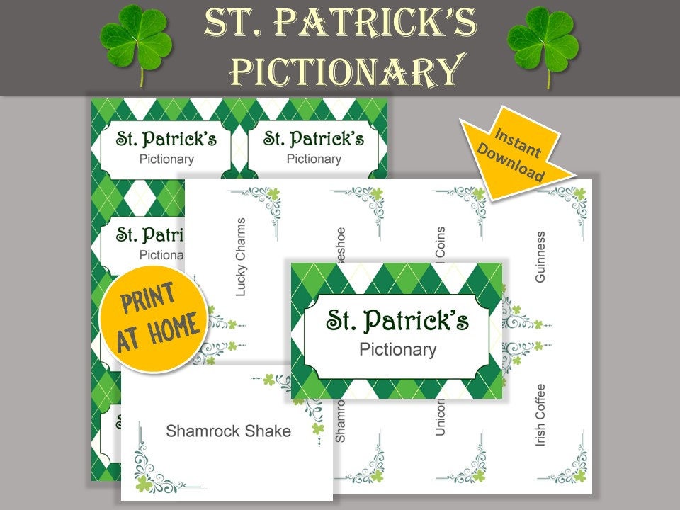 St. Patrick’s Day Pictionary I Printable Cards I DIY Party Games I St ...