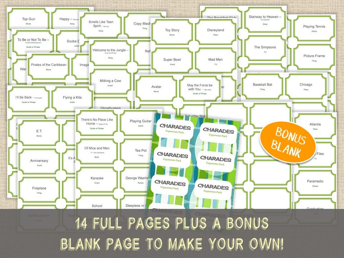 Charades Expansion Pack | Printable Cards | DIY Party Games | Family ...