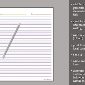 Wide Ruled Lined Writing Paper / Dotted Middle Line / Classroom Cursive ...