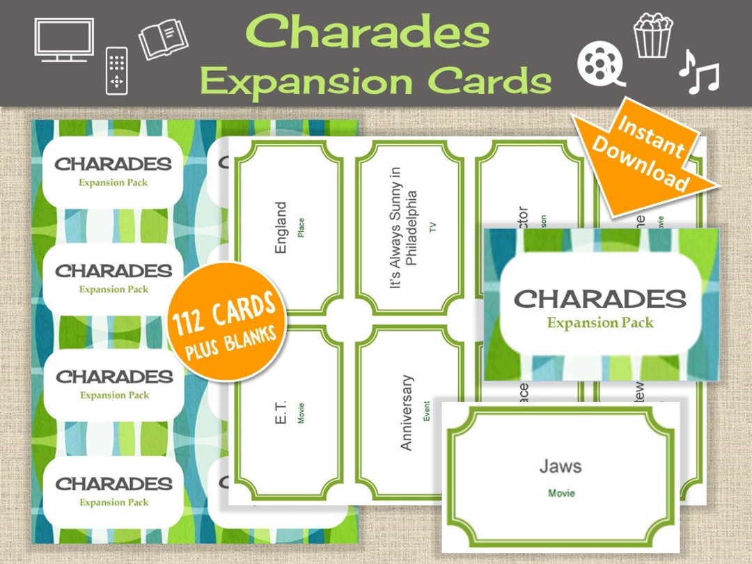 Charades Expansion Pack Printable Cards DIY Party Games Family Games ...