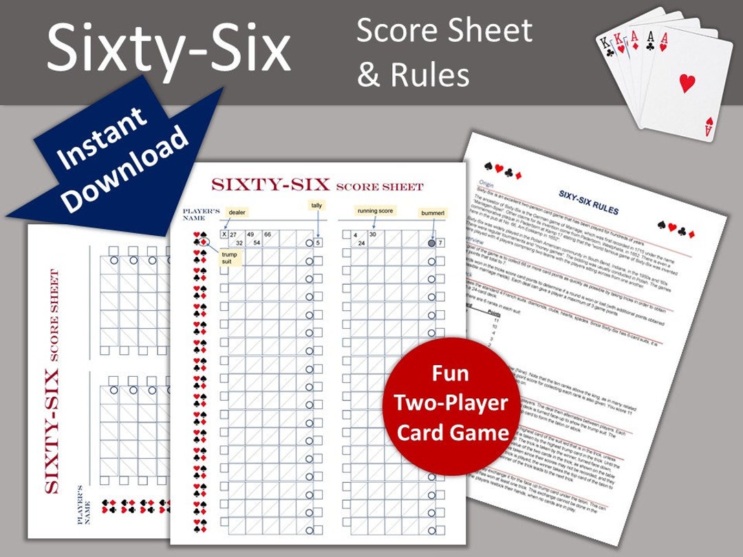 Sixty-six Score Sheet and Game Rules I Fun Two-player Card - Etsy