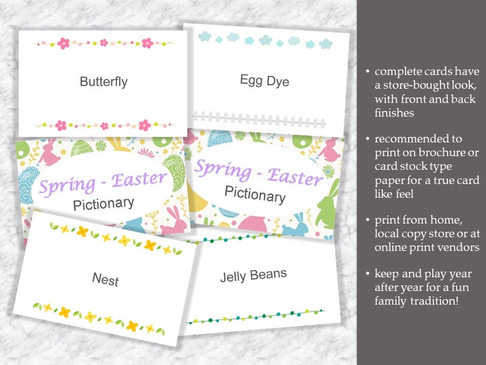 Spring - Easter Pictionary I Printable Cards I DIY Party Games I Spring ...