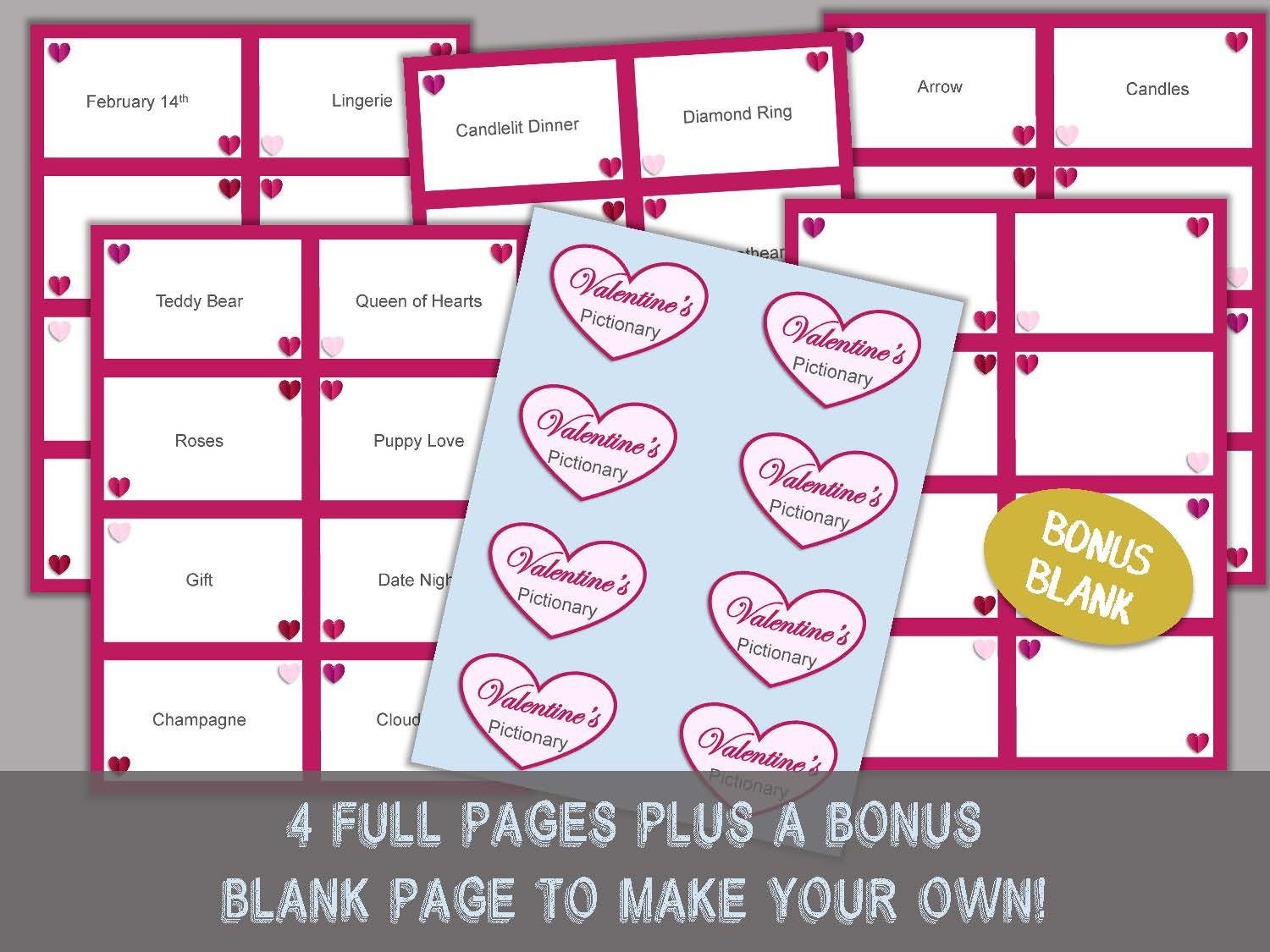 Valentine's Pictionary | Printable Cards | DIY Party Games | Family ...