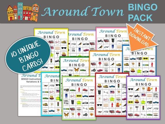 Around Town Car BINGO Pack / Travel Bingo / Kids Car Games / - Etsy