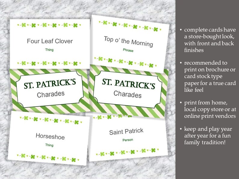 St. Patrick’s Day Charades I Printable Cards I DIY Party Games I St ...