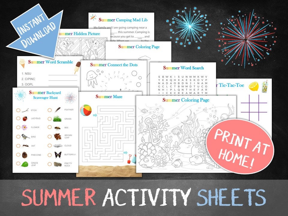 Kids Summer Activity Sheets / Educational / Summer Classroom - Etsy