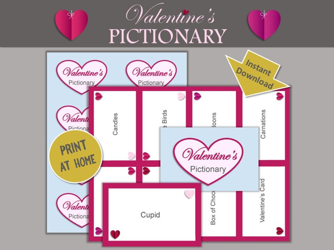 Valentine's Pictionary | Printable Cards | DIY Party Games | Family ...