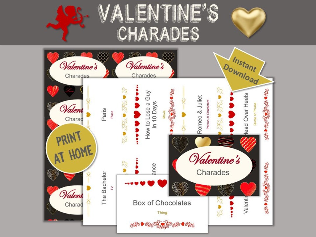 Valentine's Charades Pack | Printable Cards | DIY Party Games | Family ...