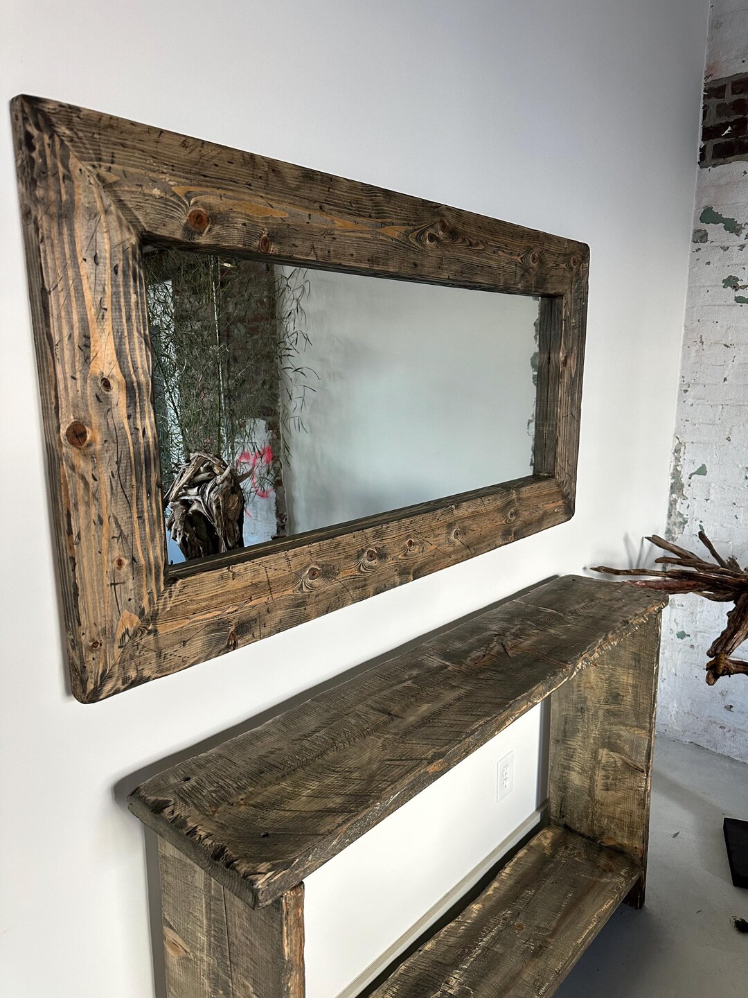 Farmhouse Console Table & Mirror Set – Rustic Entryway Table – Handmade ...