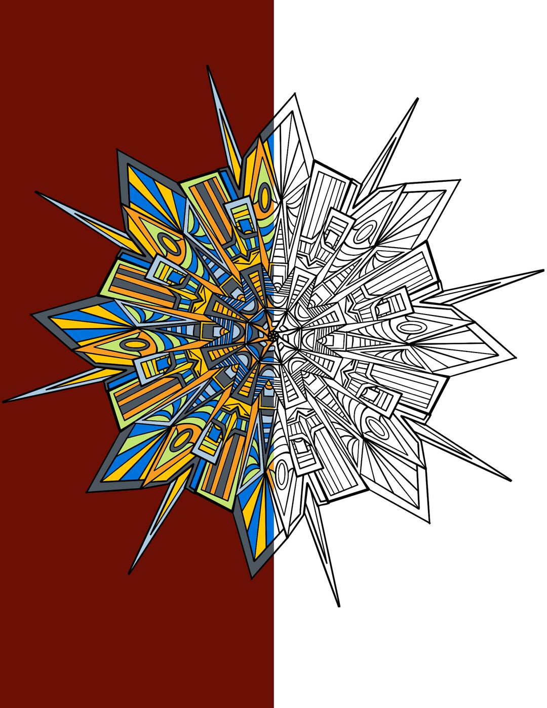 Digital or Printable Adult Coloring Pages With Angular and Rounded ...