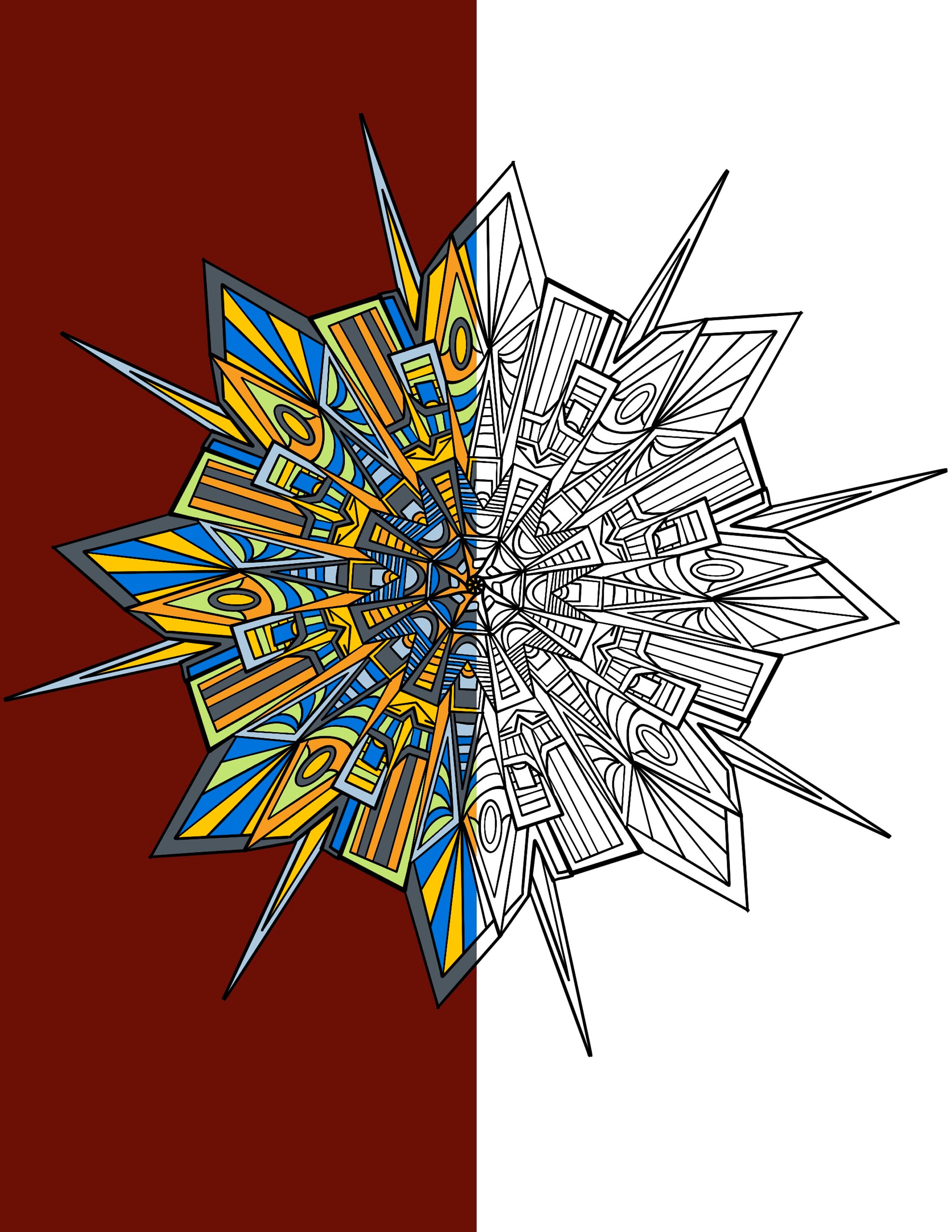 Digital or Printable Adult Coloring Pages With Angular and Rounded ...