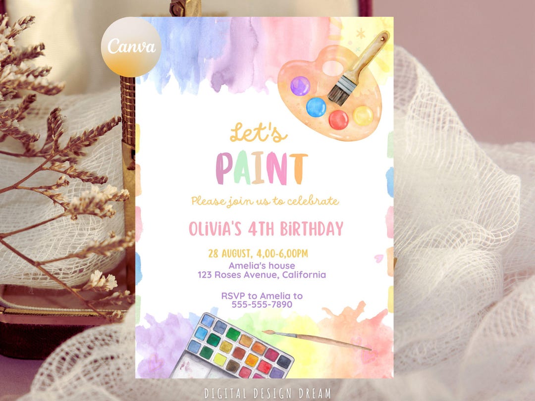 Editable Art Birthday Party Paint Party Invitation Template Pastel ...