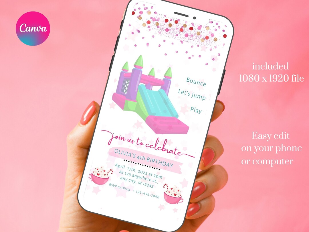 Kids Mobile Birthday Invitation Bounce House Digital Electronic Phone ...