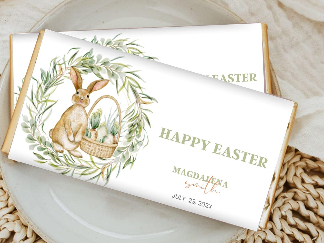 Easter Bunny Chocolate Candy Wrapper, Floral Happy Easter Party Favor ...