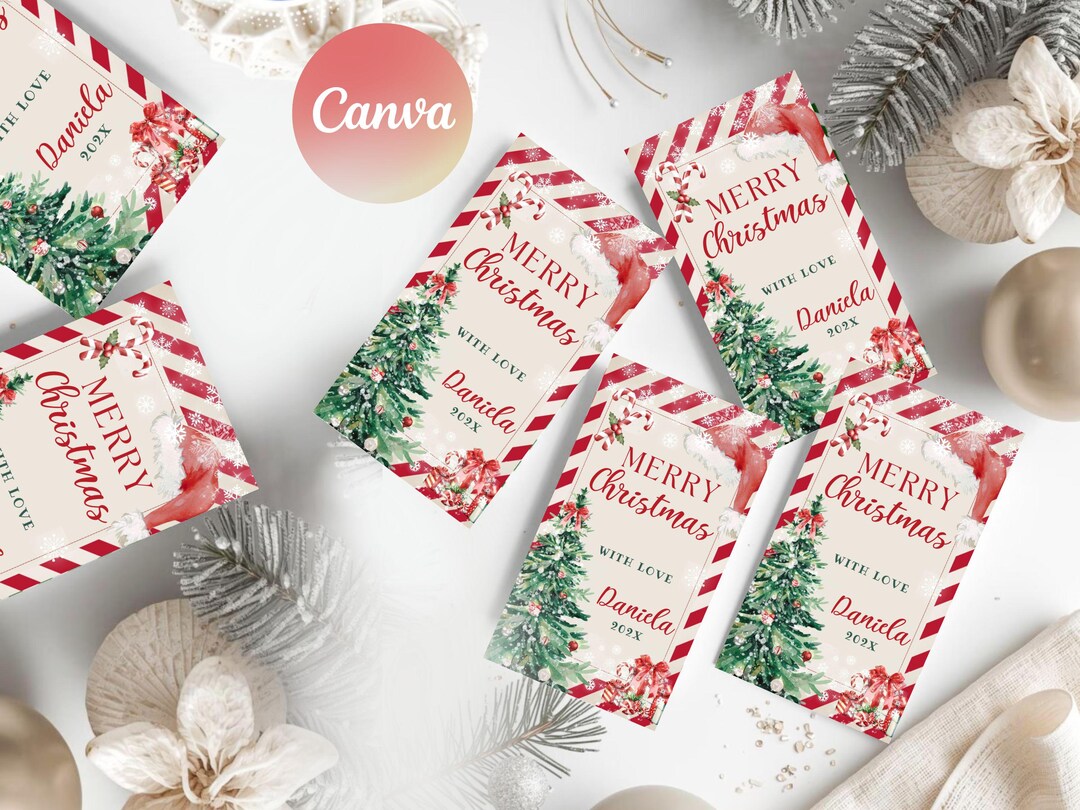 Red Green Christmas Gift Tag Printable Template, Editable Christmas ...