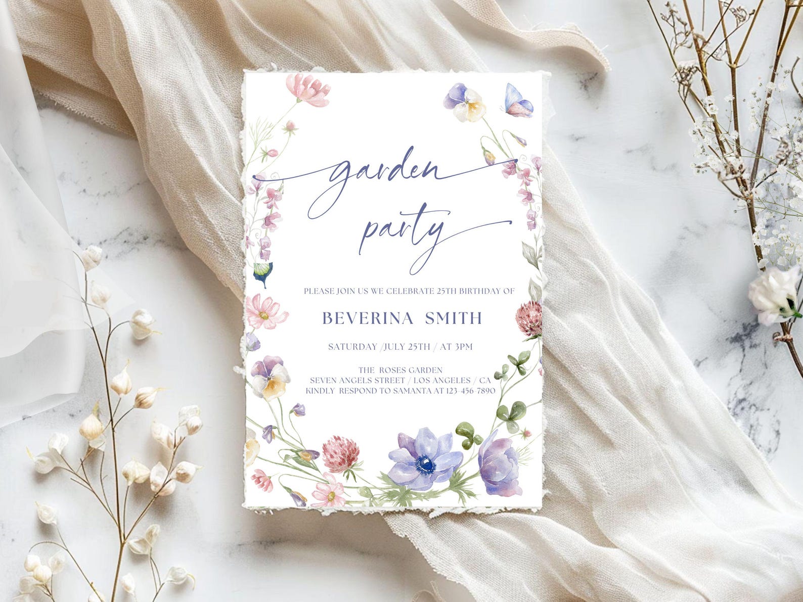 Wildflower Garden Party Invitation Template, Floral Editable Invitation ...