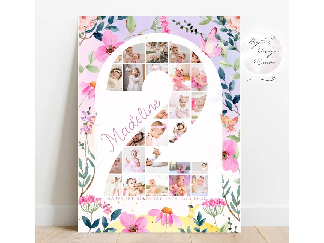 Floral Arch Birthday Number 2 Photo Collage, Number TWO Photo Template ...