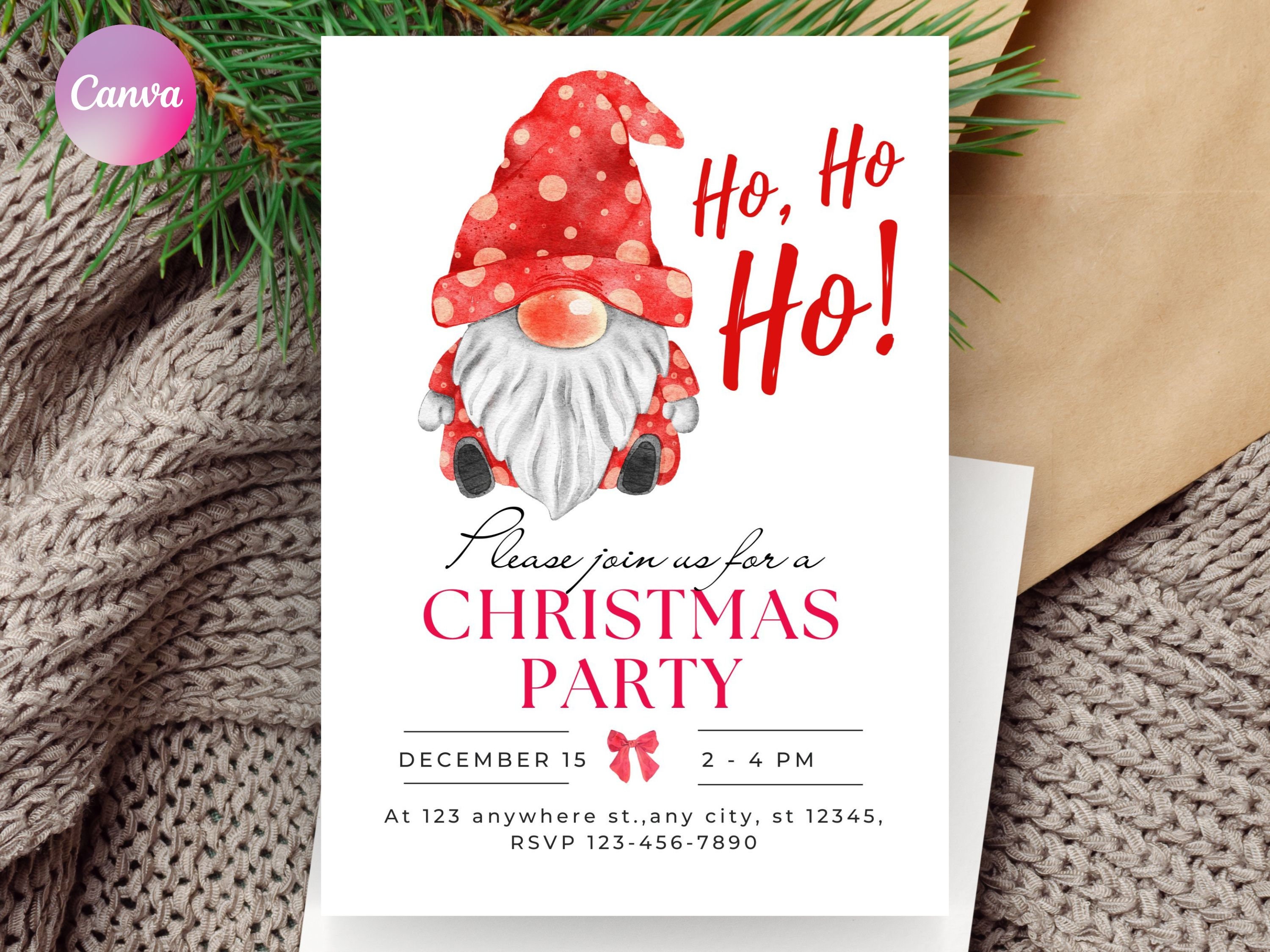 Christmas Gnome Invitation Printable Template Hohoho - Etsy