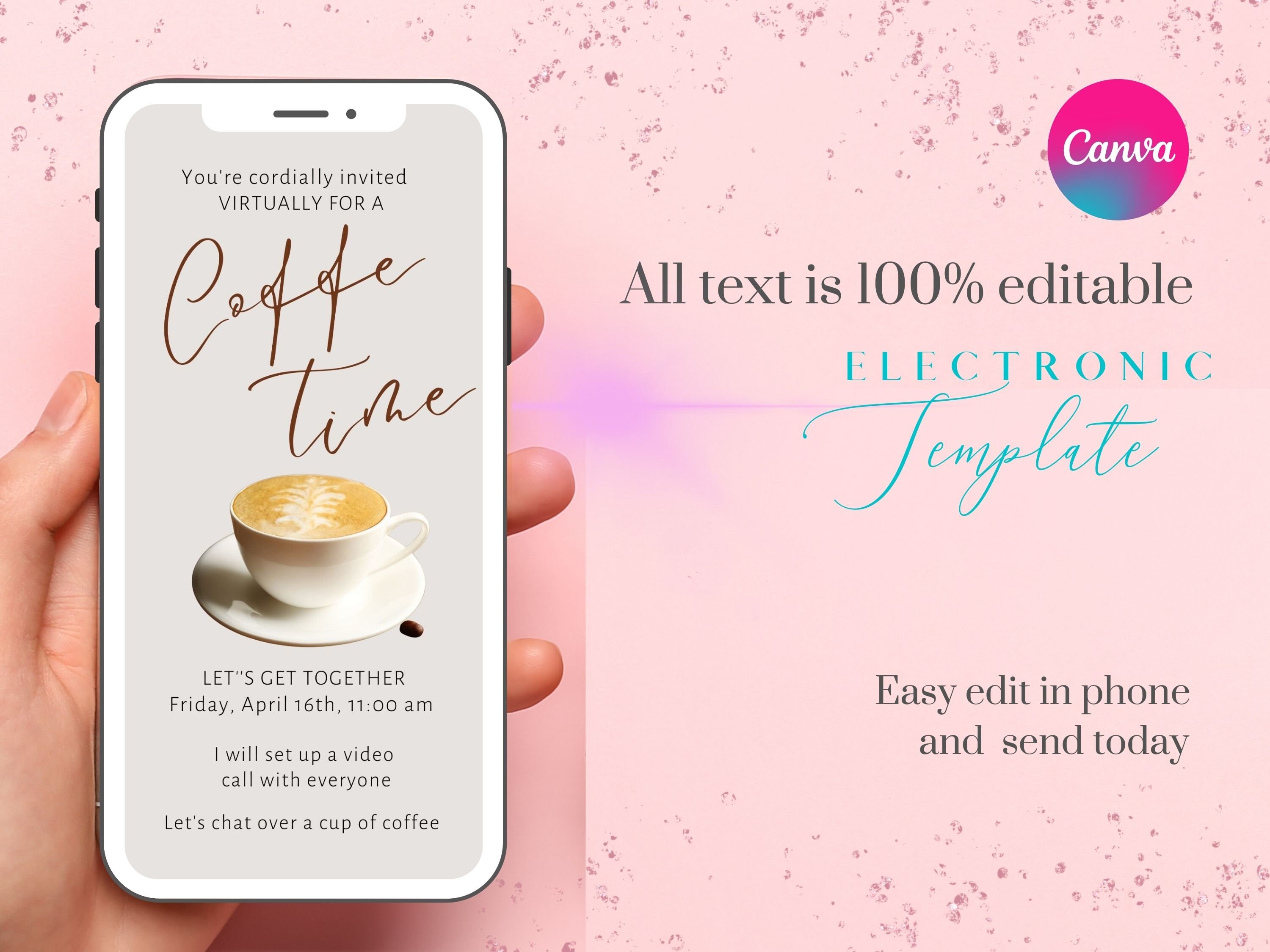 Digital Coffee Virtual Online Invitation Mobile Phone Electronic Text ...