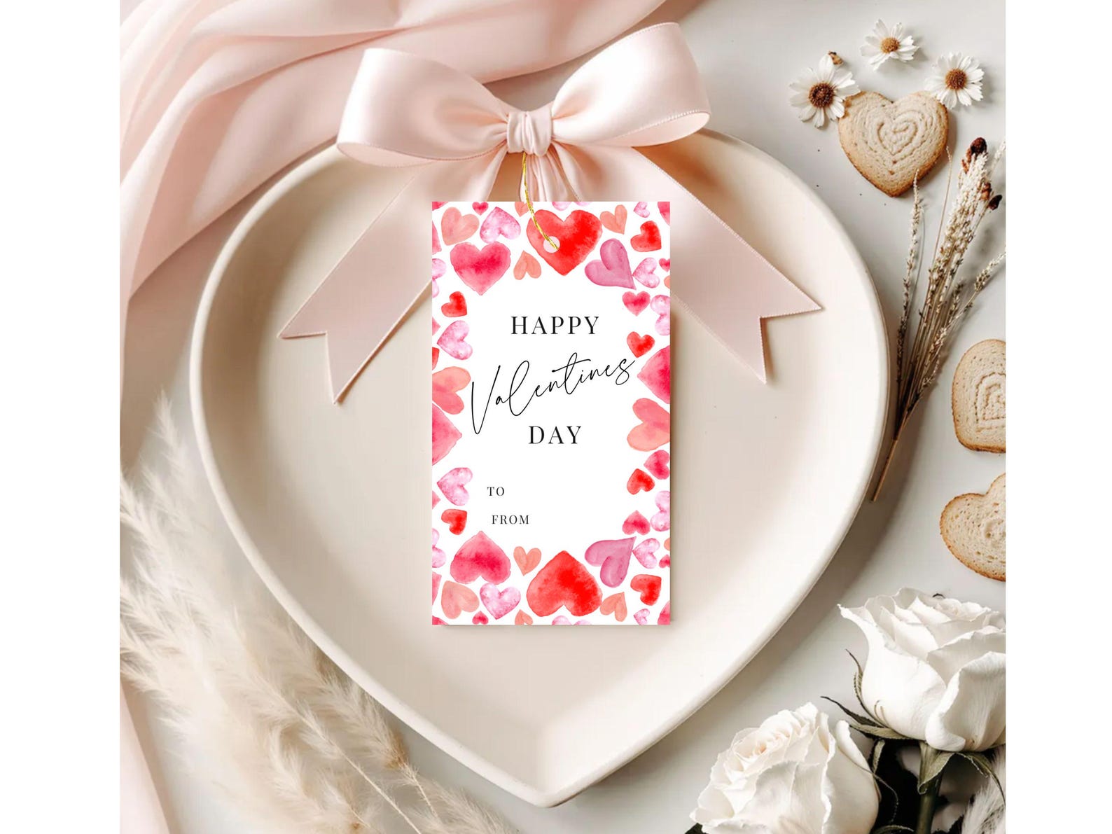 Printable Red Hearts Gift Tag Template, Editable Watercolour Valentines ...