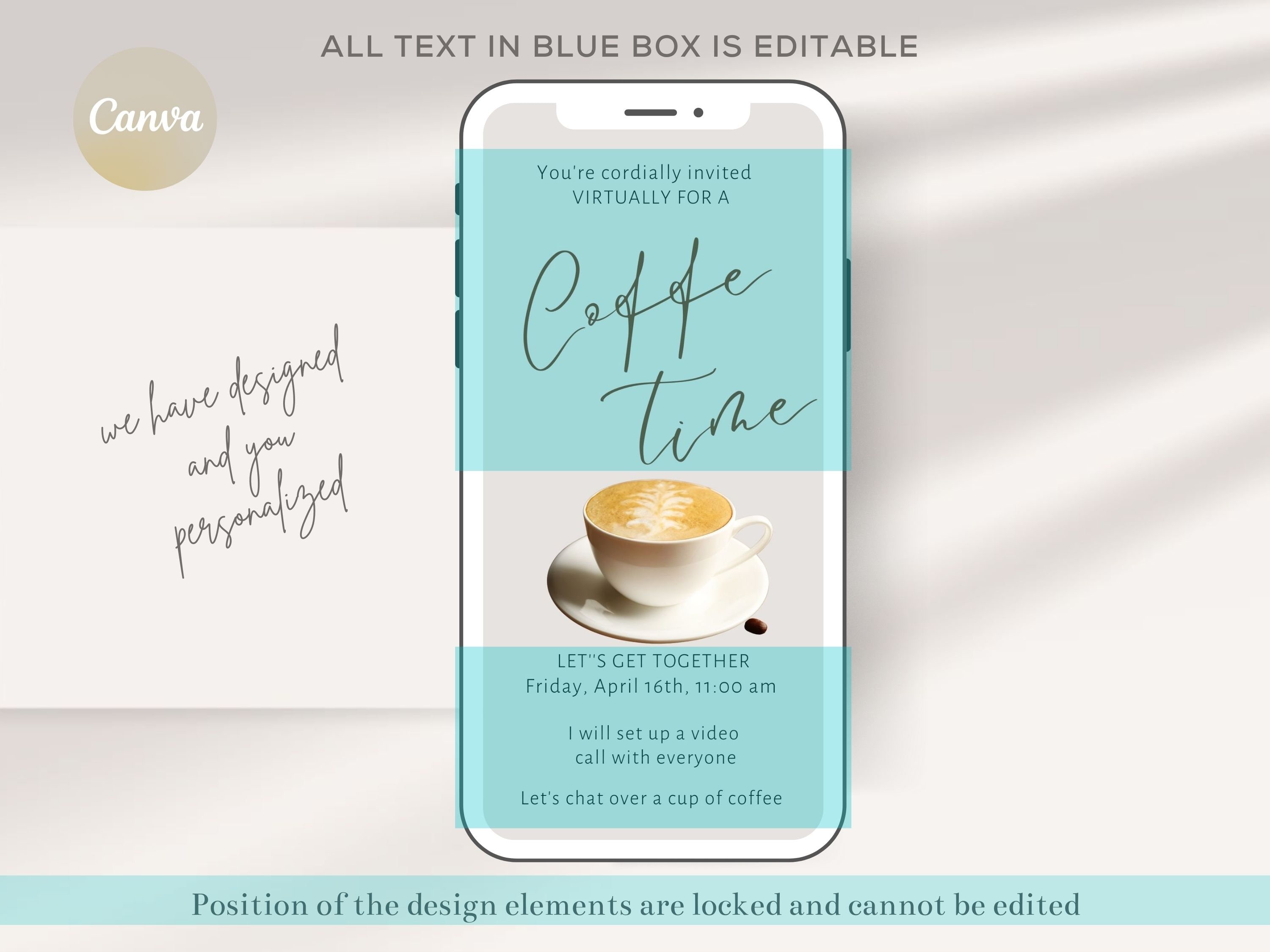 Digital Coffee Virtual Online Invitation Mobile Phone Electronic Text ...