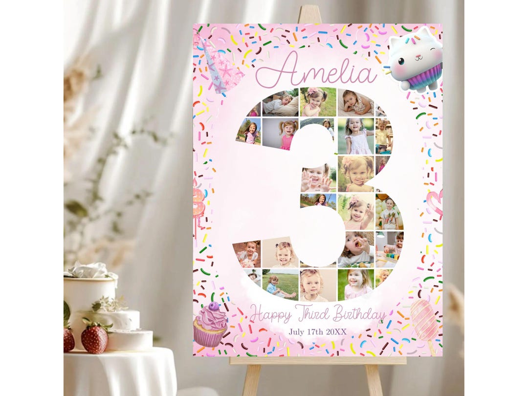 SPRINKLES Party 3rd Photo Collage Number 3, Editable Third Bday Gift ...