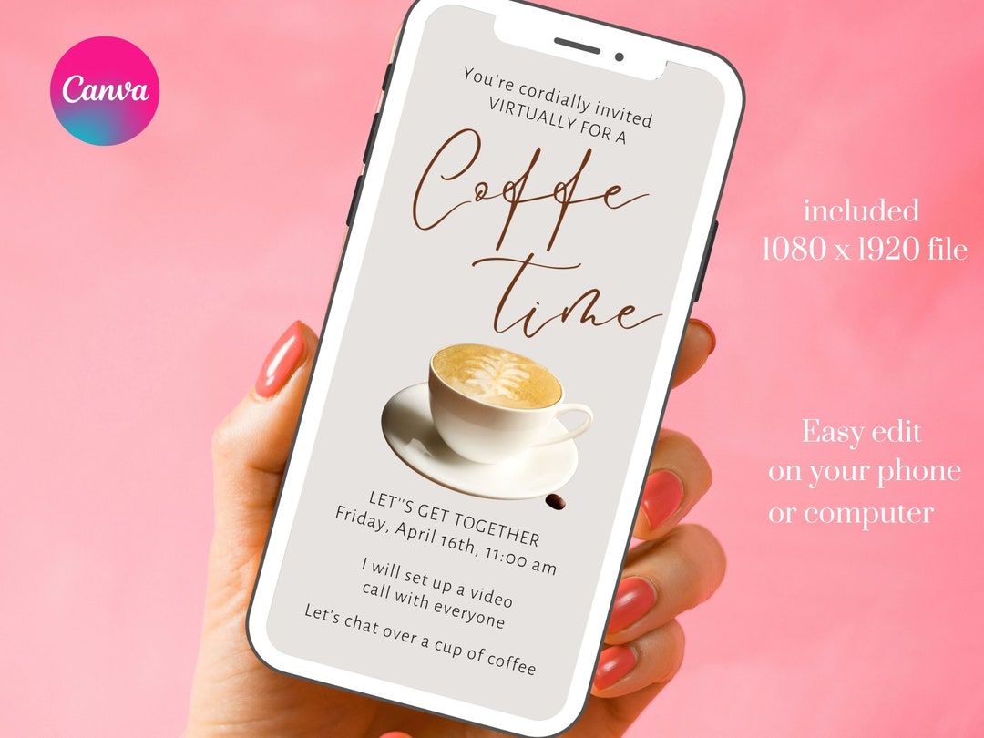 Digital Coffee Virtual Online Invitation Mobile Phone Electronic Text ...