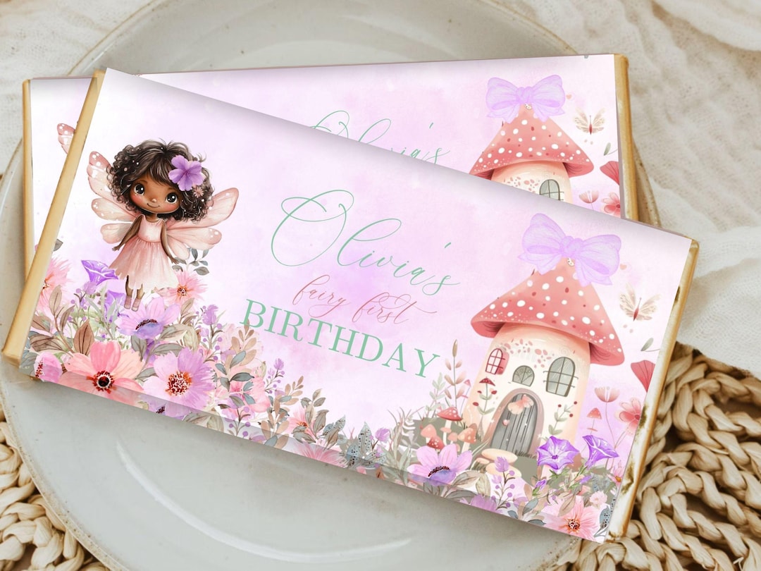Purple Green Fairy Chocolate Wrapper, Girl First Birthday Candy Bar ...