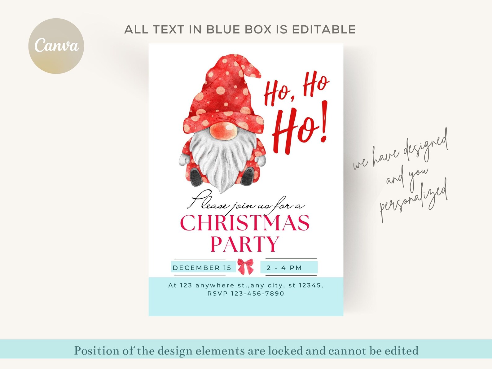 Christmas Gnome Invitation Printable Template Hohoho - Etsy