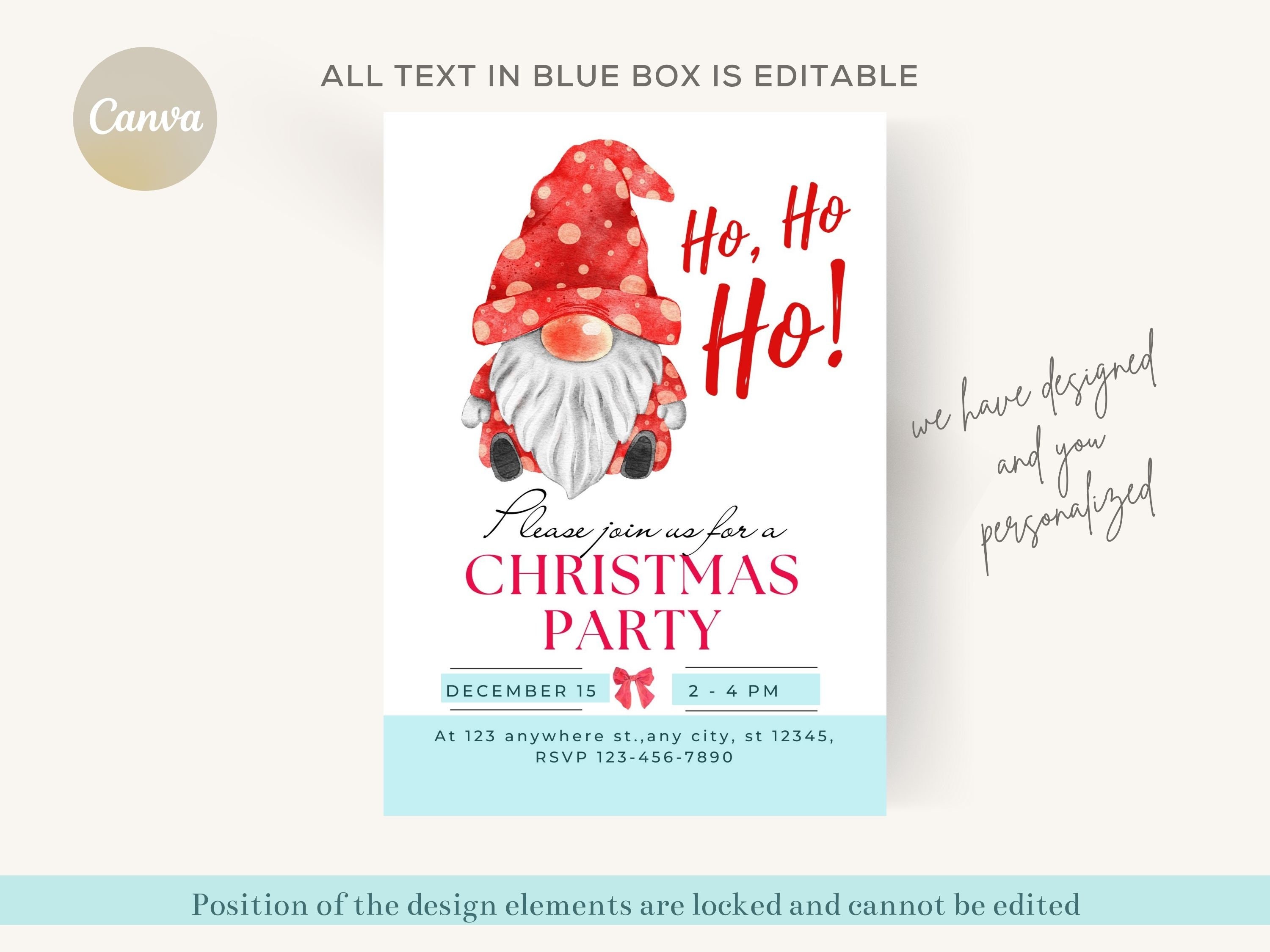 Christmas Gnome Invitation Printable Template Hohoho - Etsy