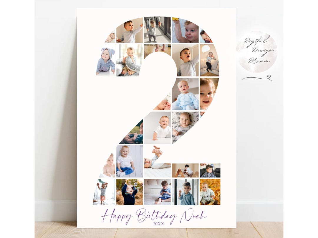 2nd Birthday Number 2 Photo Collage, Number TWO Photo Template, Second ...