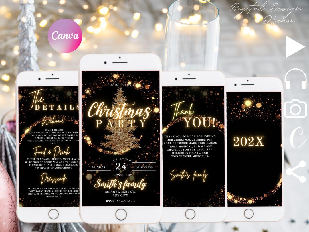 Digital Christmas Party Invitation Video, Animated MUSIC Holiday Party ...