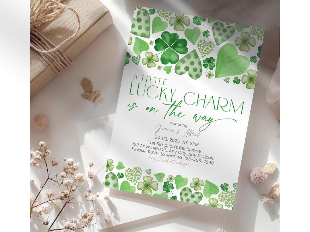 Lucky Charm Baby Shower Invitation, Green St.patrick's Day Baby Shower ...