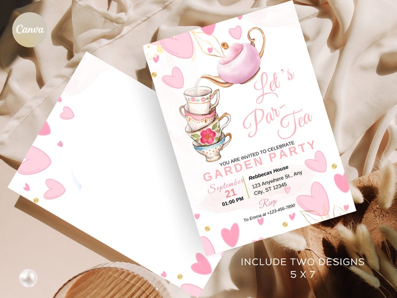 Pink Teacup Garden Tea Party Invitation let's Par-tea Template With ...