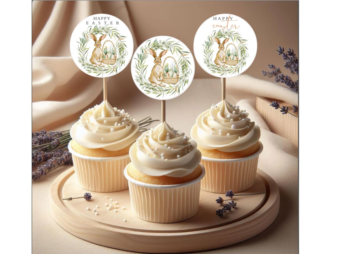 Happy Easter Rabbit Toppers Printable, Green Easter Bunny Round Topper ...