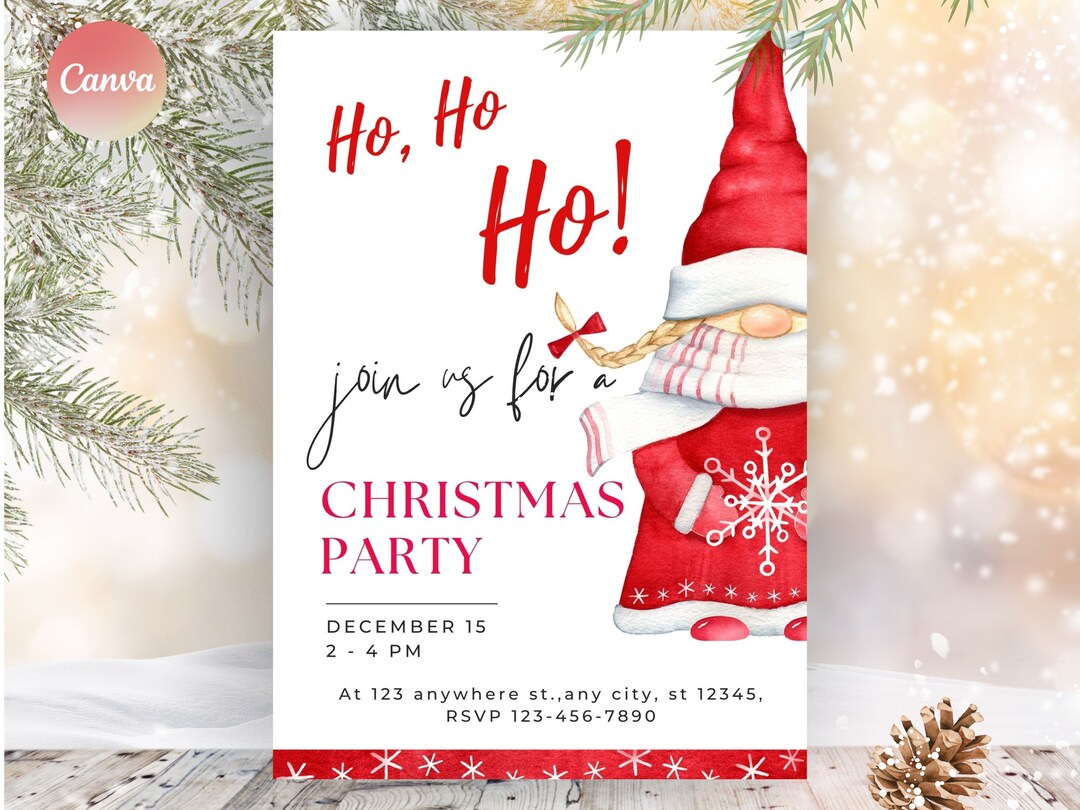 Christmas Girl With Red Hat Invitation Printable Template, Ho,ho,ho ...
