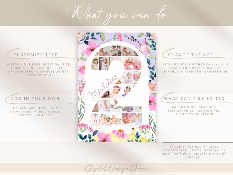 Floral Arch Birthday Number 2 Photo Collage, Number TWO Photo Template ...