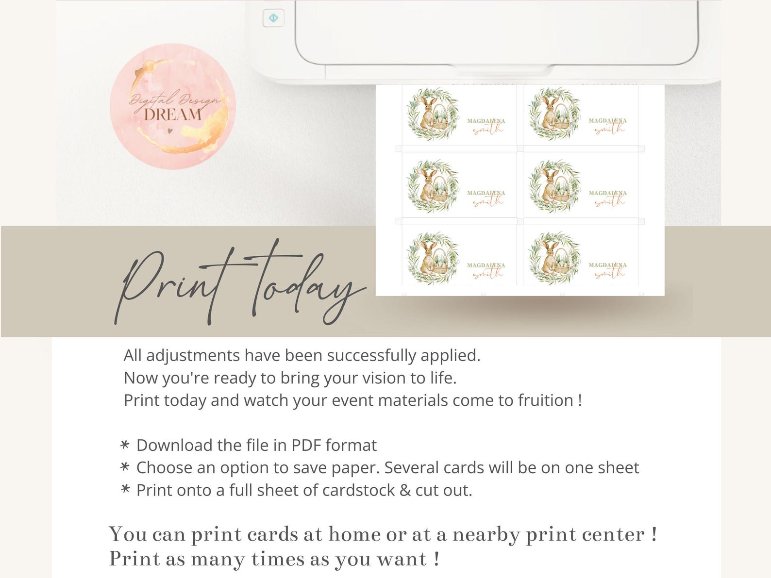 Floppy Bunny Food Label Place Card Template, Editable Floral Easter ...