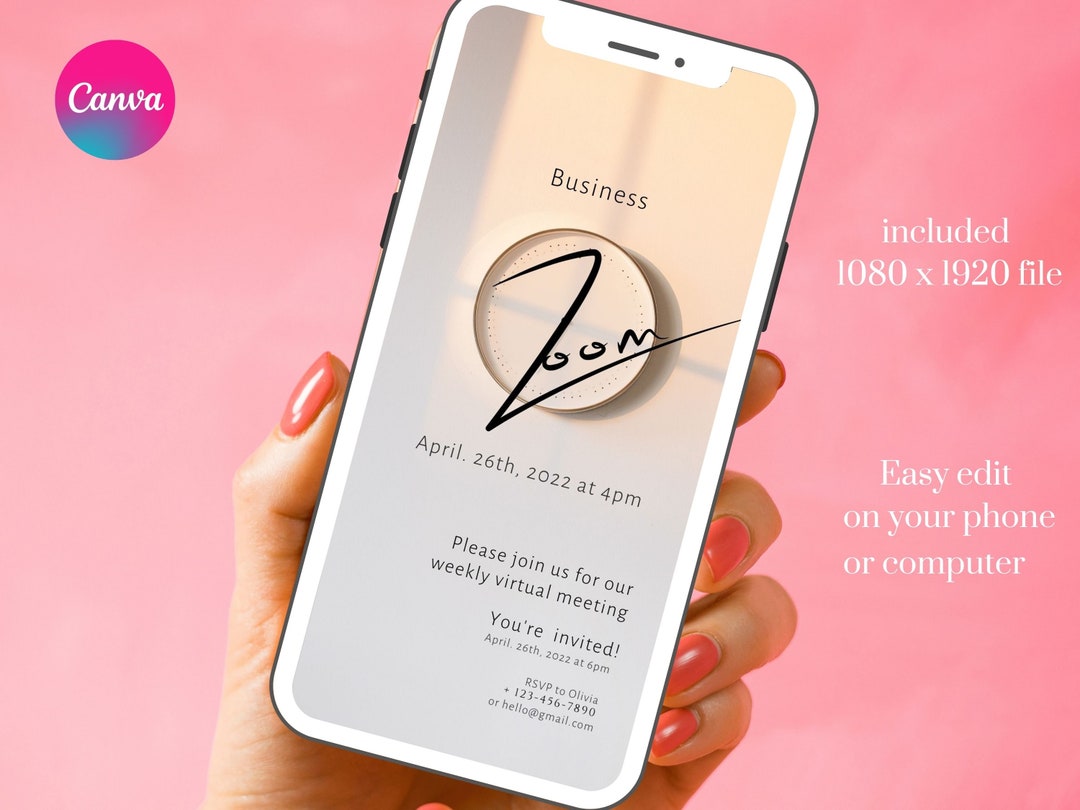 Simple Business Meeting Zoom Invitation Mobile Phone Editable Template ...