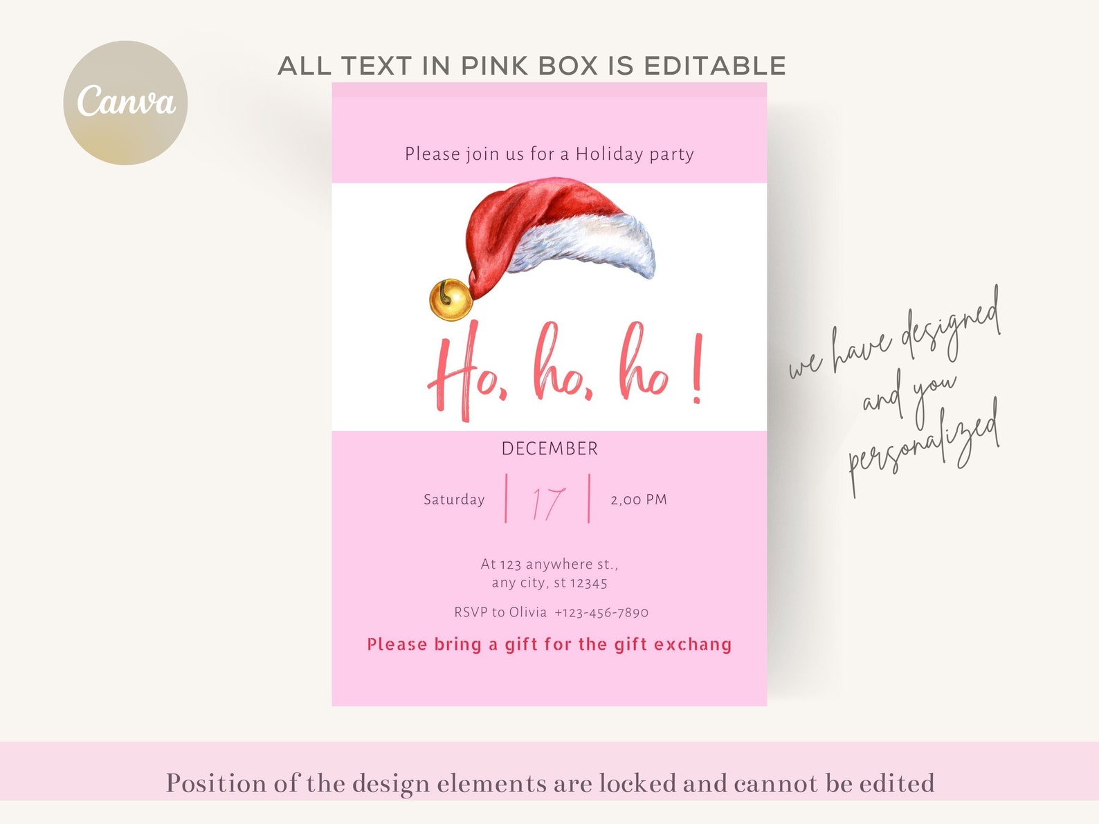 Christmas Red Hat Invitation Printable Template Hohoho - Etsy